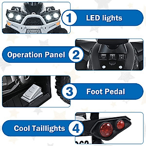 INFANS Kids Ride on ATV, 12V 4 Wheeler Quad Toy Vehicle with Music, Horn, High Low Speeds, LED Lights, Electric Ride On Toy, Battery Powered Wheels Car for Kids Over 3 Years Old (Black)