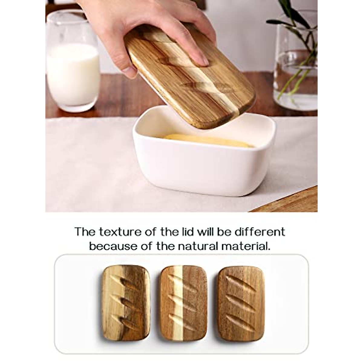 DOWAN 6.5" Large Butter Dish - Ceramic Butter Dish with Lid for Countertop - White Butter Keeper Holds Up to 3 Sticks - Butter Holder and Container with High-Quality Silicone Sealing