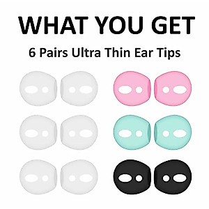 A-Focus [6 Pairs] Ear Tips for AirPods 2 & 1【Fit in Case】 Ultra Thin Silicone Replacement Earbuds with Storage Box Compatible with Apple AirPods 1 & 2 (3 White 1 Black 1 Pink 1 Green)