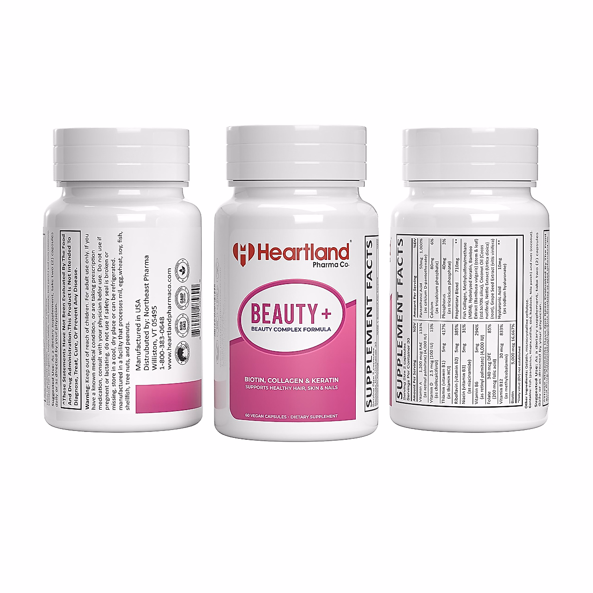 Beauty+ Complex Formula Capsules | Biotin, Collagen & Keratin | Healthy Hair, Skin & Nails Supplement | Supports Radiant Complexion| Vegan-Friendly, High Potency Supplement | 60 Count