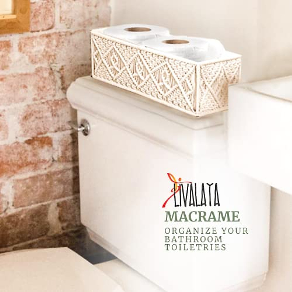 Livalaya Macrame Storage Baskets and Decorative Bins with Lining, Woven Boho Basket Box Organizers for Bathroom Countertop and Toilet Paper Holder, Bedroom, Baby Nursery and Home Organization Set of 2, US Brand