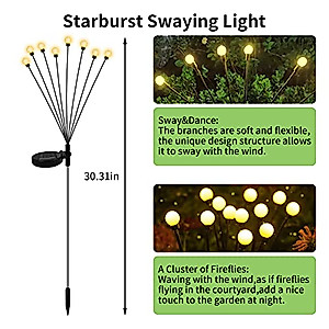 DLAOUM Solar Powered Firefly Lights - Solar Lights Outdoor Waterproof 8LED Starburst Swaying Garden Lights for Yard Path Landscape Decorations