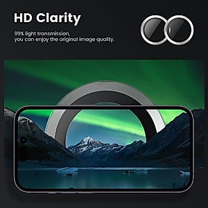 Tensea for iPhone 15 / iPhone 15 Plus Camera Lens Protector, 9H Tempered Glass Camera Cover Screen Protector, HD Clear, Metal Individual Ring for iPhone 15 6.1 inch/iPhone 15 Plus 6.7 inch 2023