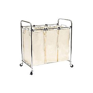 Seville Classics Laundry Hamper Sorter Cart Mobile Premium 3-Bag Heavy-Duty, Chrome
