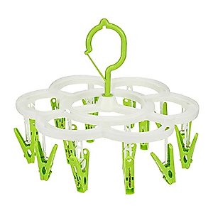 Clothespin Rack Laundry Drying Rack,Clothes Hangers with 16 Clips,Clip Hanger Drip Hanger for Drying Underwear,Baby Clothes,Socks,Bras,Towel,Pants,Hat,Scarf,Cloth Diapers,Gloves (Green)