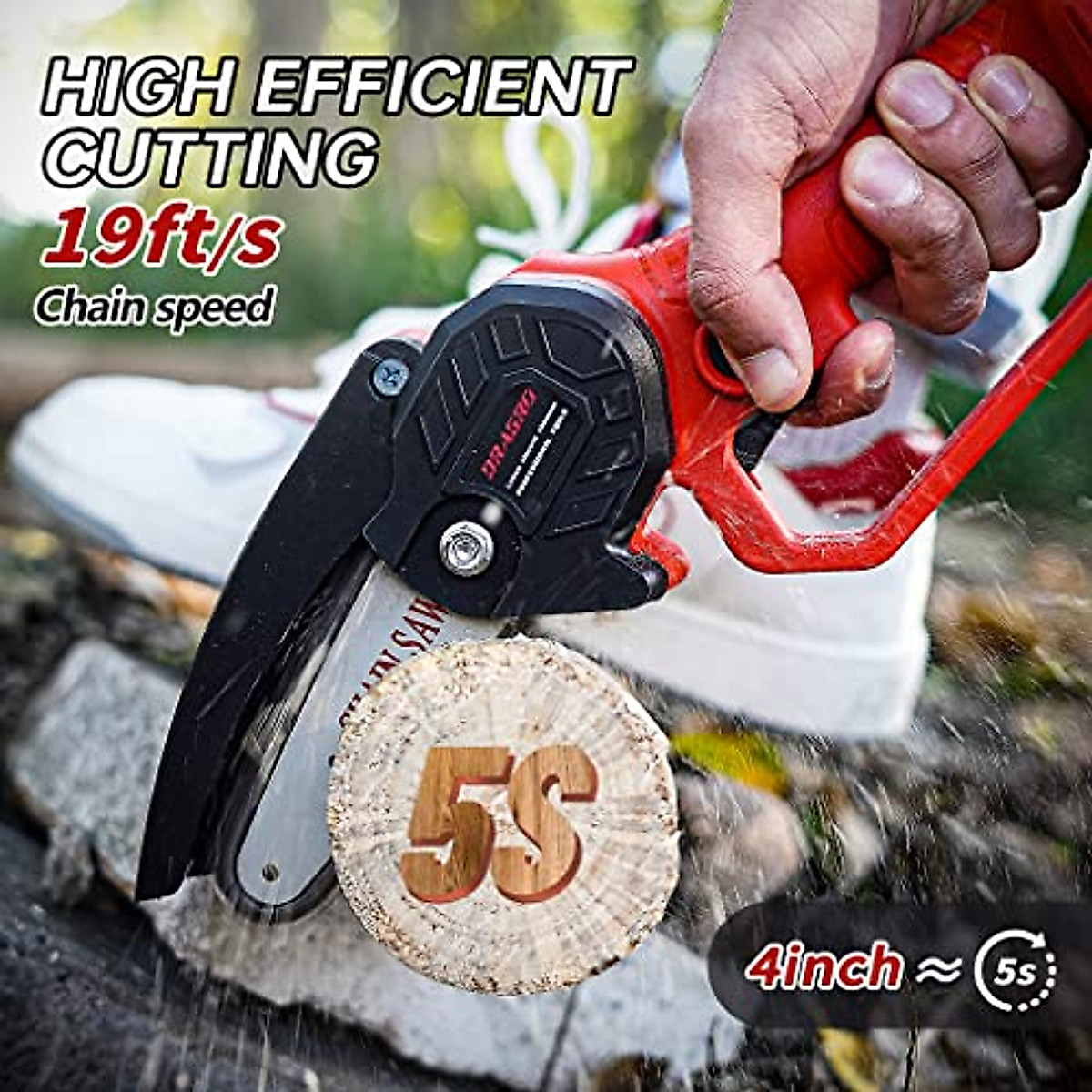 Mini Chainsaw Cordless - 4 inch Handheld Mini Electric Chainsaw, Portable Battery Powered Chain Saws for Tree trimming Branch Wood Cutting（2 Batteries and 2 Chains）