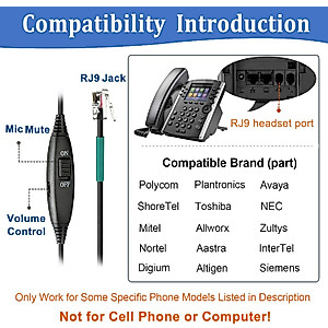 Callez Office Telephone Headset with Noise Cancelling Microphone, RJ9 Headphones Compatible with Polycom Avaya 1416 Aastra 9731 Allworx Gigaset Mitel 5330 Plantronics S10 Landline Deskphones (C300A1)