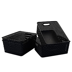 Asking 4-Pack Plastic Weave Storage Basket, Black