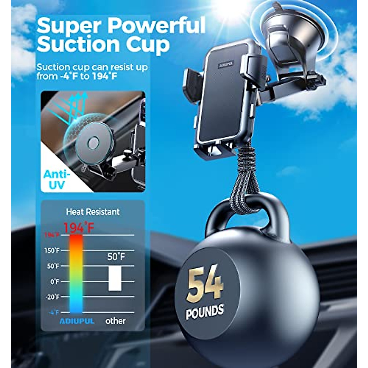 ADIUPUL Car Phone Holder Mount, Phone Mounts for Car 3 in 1 Universal Car Mount, Easy Clamp Hands Free Universal Fit for Dashboard Windshield Vent iPhone Samsung and More Phones