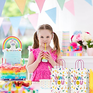 OFIHANLY 20Pcs 8.2" Small Thank You Party Favor Goodie Bags for Boy Girls Kids Birthday Cute Paper Treat Candy Return Gift Bags Bulk with Handles