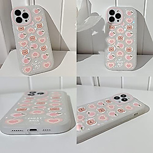 LOLAGIGI for iPhone 13 Case Pink Heart Peach Bear Cute Shell Pattern Kawaii Cartoon Girly Print Design Aesthetic for Women Girls TPU Case with Lovely Peal Charm Lanyard Beaded Accessories