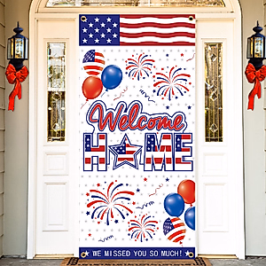 Welcome Home Door Banner Decorations, Patriotic Party Deployment Returning Door Cover Sign Supplies, Military Army Homecoming Party Door Backdrop Décor