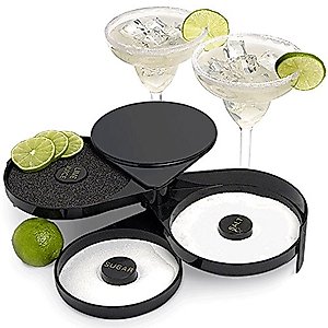 Greenco 3 Tier Bar Glass Rimmer Dish Set for Margarita Drink and Cocktail, Margarita Salt Rimmer, Black | Great For Cocktails Glasses | Bar Accessories | Bartending Supplies