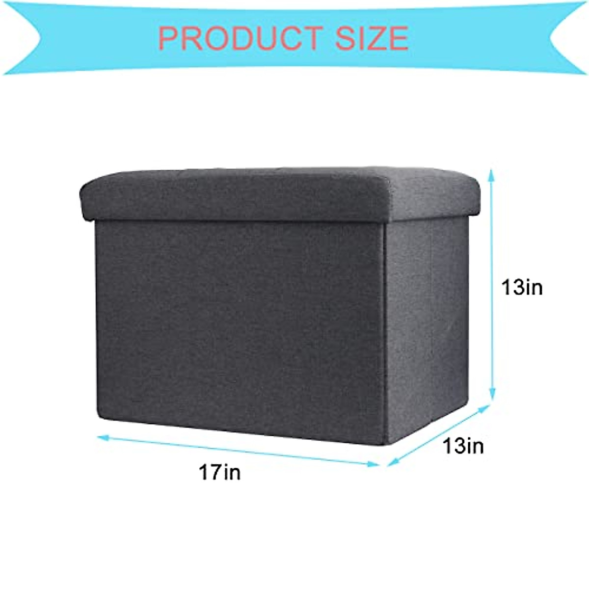 ALASDO Storage Ottoman Folding Rectangle Cube Coffee Table Multipurpose Foot Rest Short Children Sofa Stool Linen Fabric Ottomans Bench Foot Rest for Bedroom L17W13H13(Grey)
