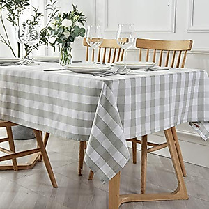 maxmill Rectangle Checkered Tablecloth Waterproof Spillproof Wrinkle Resistant Buffalo Plaid Heavy Weight Table Cloth Gingham Table Cover for Outdoor and Indoor Use, 52 x 70 Inch Grey and White