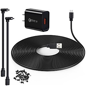 YEAOI 50 ft Extension Cable for Wyze Cam Pan v3, Wyze Cam v4, Wyze OG, Wyze Cam v3 and v3 Pro Outdoor Camera,USB Charging Cord with 90 Degree Adapter and 18W Power Adapter