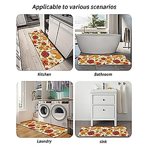 Farm Rustic Pumpkins Bath Mat for Tub,Non Slip Bathroom Floor Runner Rug Quick Dry & Absorbent Diatomaceous Earth Shower Sink Bedroom Kitchen Washable Doormat,Thanksgiving Autumn Maple Leaves 16"x47"