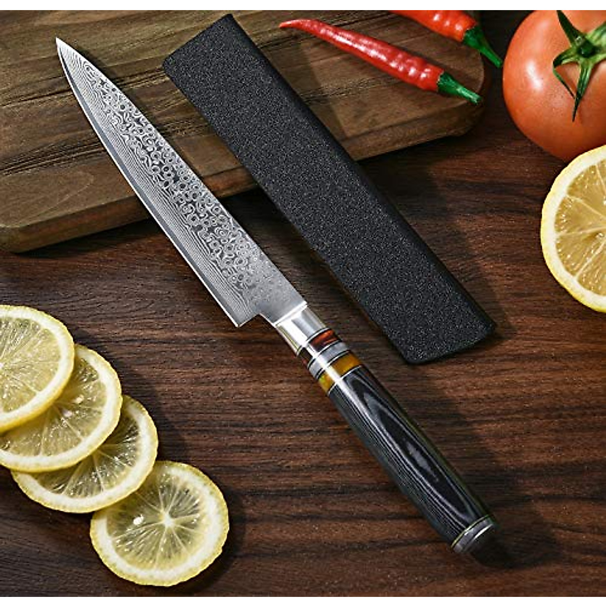 Utility Chef Knife 6 Inch Chef knife Japanese Damascus Utility Kitchen Knife Japanese Paring Knife Damascus Steel High Carbon 67-Layer Ultra Sharp Kitchen Meat Cutting Gyuto Chef Knife [Gift Box]