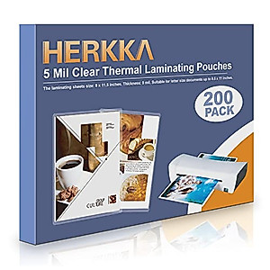 HERKKA 200 Pack Laminating Sheets, Holds 8.5 x 11 Inch Sheets, 5 Mil Clear Thermal Laminating Pouches 9 x 11.5 Inch Lamination Sheet Paper for Laminator, Round Corner Letter Size