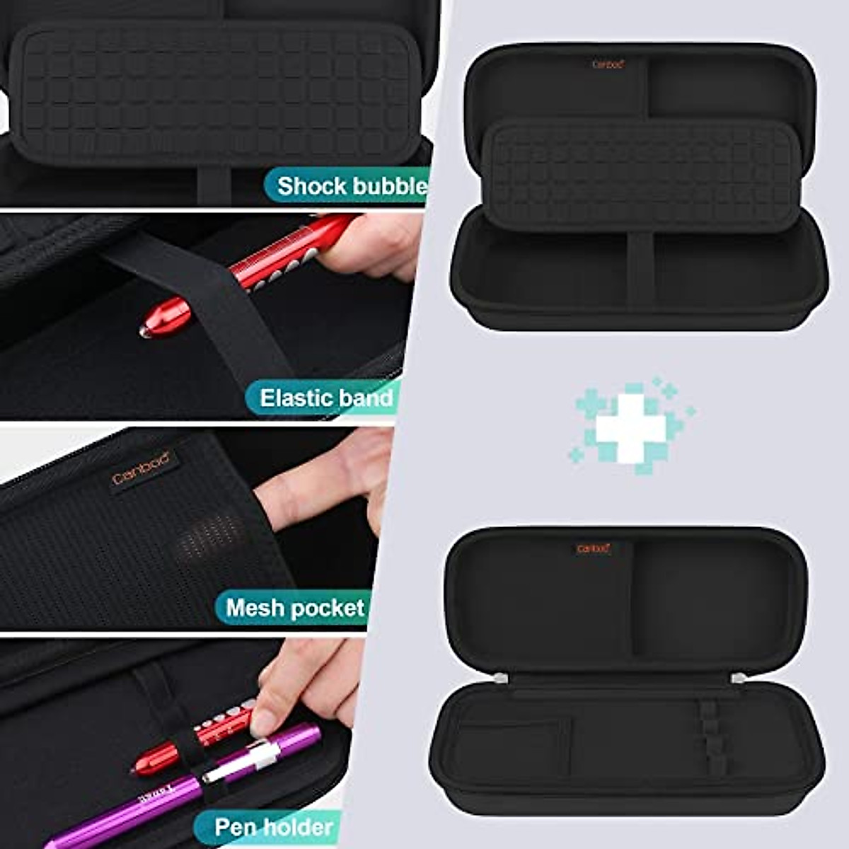 Canboc Stethoscope Case, Large Stethoscope Holder with ID Slot, Compatible with 3M Littmann Classic III, Lightweight II S.E., Cardiology IV Stethoscope, Mesh Bag fit Pen Light, Black+Black