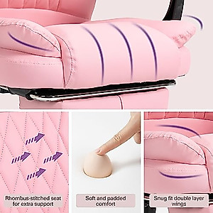 Belandi Massage Office Chair, Diamond-Stitched PU Leather Executive Office Chair High Back Massage Computer Desk Chair with Heated, Footrest, Padded Armrest, Adjustable Height (Pink)