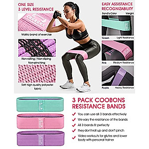 Resistance Bands Set - Booty & Legs Exercise Bands, Anti-Slip Fabric Stretch Bands, Workout Bands for Women/Men, Working Out, Hip Circle Lift, Thigh, Squat, Yoga, at Home Fitness or Gym - 3 Levels