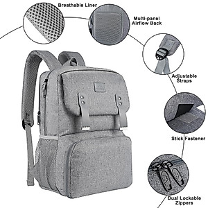 MATEIN Lunch Bags for Women, Cooler Lunchbox Insulated Work Backpack with USB Charging Port, Water Resistant Travel Computer Bag College Daypack Fits 15.6 Inch Laptop Friendship Gifts for Women, Grey