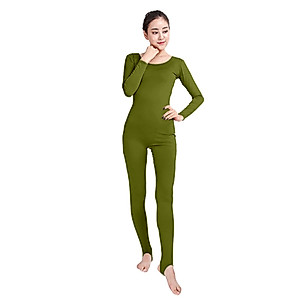 Lifup Unisex Scoop Neck Footless Long Sleeve Spandex Unitard olive green XS