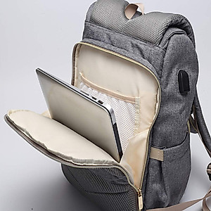 Loodial Diaper Bag Backpack with USB Charging Port for Bottle Warmer, Multifunction Travel Back Pack Maternity Baby Nappy Bags, Large Capacity, Waterproof and Stylish, Grey-Pink