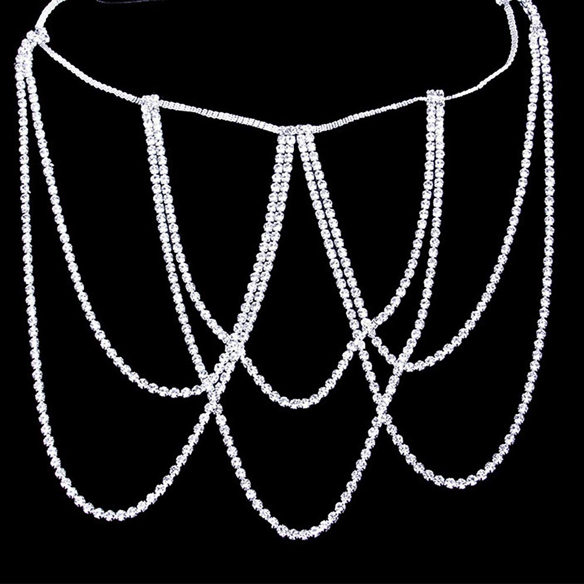 Aimimier Bohemian Rhinestone Multi Layers Leg Thigh Chain Shiny Tennis Chain Summer Beach Bikini Body Chain Crystal Sexy Body Jewelry for Women and Girls (Silver)