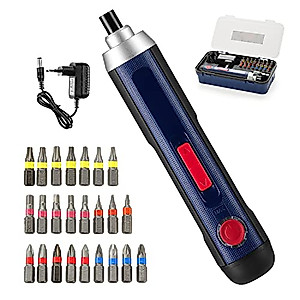 Dextra 4V Electric Power Screwdriver, Cordless Screwdriver Set with 25 Magnetic Bits,Mini Electronic Screw Drivers Rechargeable,Lithium Ion Battery,LED Work Light,Bit Holders,Storage box,Type C Cable