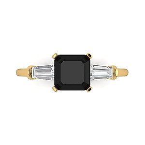 1.62ct Sq Emerald cut 3 stone Solitaire Natural Black Onyx Engagement Promise Anniversary Bridal Ring 18K Yellow Gold 8.5