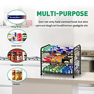KalTell 2 in 1 Can Storage Organizer Pantry, Canned Food Organizers for Kitchen Dispenses 72 Cans-Black
