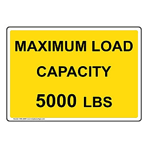 ComplianceSigns.com Maximum Load Capacity 5000 Lbs Label Decal, 5x3.5 in. 4-Pack Vinyl for Industrial Notices