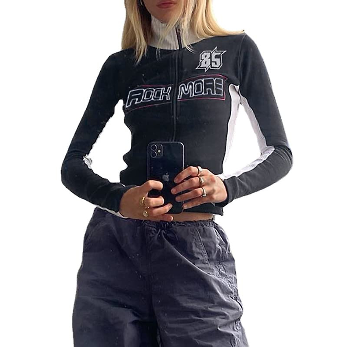 XPONNI Zip Up Jacket Blokecore Clothes Lightweight Trendy Y2k Cropped Jacket Women (S)