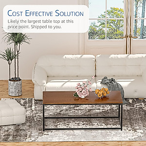 Our Modern Space Modern Industrial Style Rectangular Coffee Table for Living Room, Bedroom - Rustic Accent Minimalistic Furniture with Wood Grain Top & Metal Frame - Center TV Table - Rustic Brown