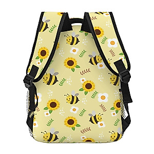Fashion Cute Bee Sunflowers Backpack Lightweight Laptop Backpack Casual Daypack For Teens,Boys,Girls