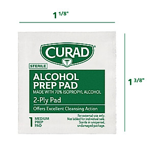 CURAD Alcohol Prep Pads (Pack of 4 Boxes) | 400 Pieces of Medium Isopropyl Alcohol Wipes Individually Wrapped | First Aid Alcohol Swabs for Cuts & Scrapes | Medical Alcohol Pads for General Cleansing