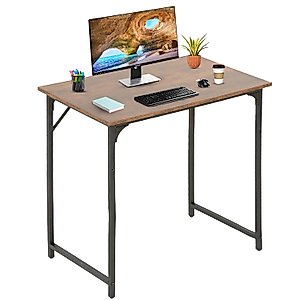NChanmar 32 Inch Computer Desk, Office Desk Gaming Desk with Metal Frame, Writing Workstation for Home Office, Space Saving Computer Table for Small Space (Brown) 31x19.6x29
