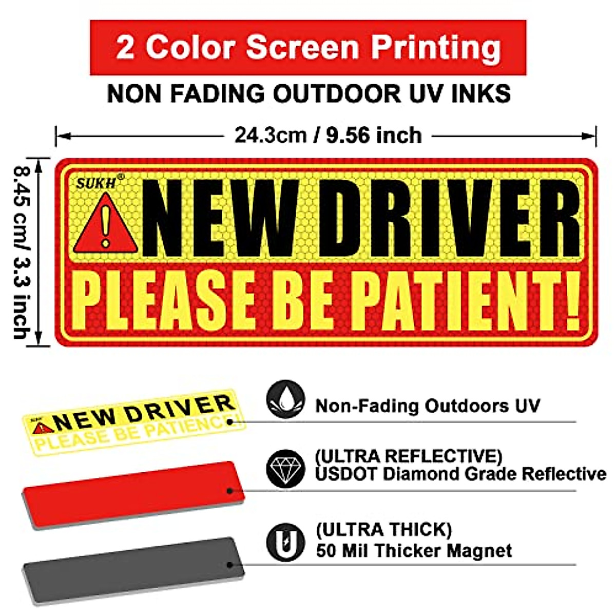 Sukh New Driver Magnet for Car - Student Driver Magnet for Car Boys and Girls New Student Driver Sticker Reflective Safety Signs Reusable Movable 3 Pcs