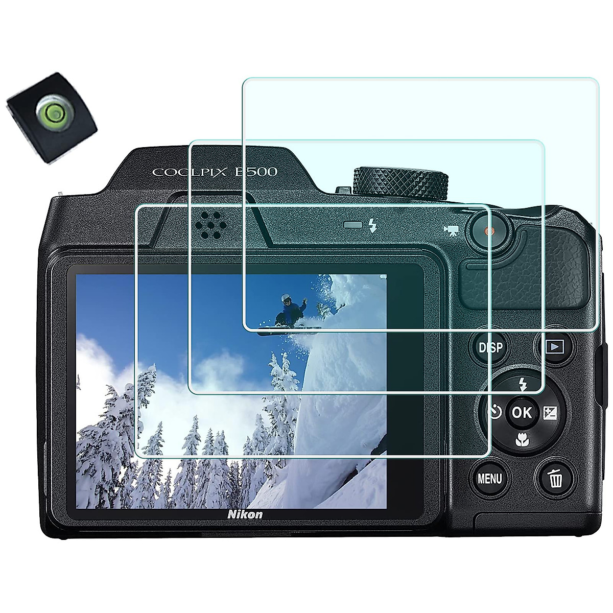 HUIPUXIANG Screen Protector for Nikon Coolpix B500 Camera (for Accessories), 0.3mm High Definition 9H Hardness Optical LCD Premium Glass Protective Cover [3+1 Pack]