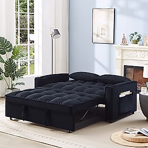3 in 1 Loveseat Sofa W/Pull Out Sleeper Couch Bed, 2 Seater Sofa & Couch Tufted Upholstered Adjustable Backrest Futon Convertible Sleep Daybed for Living Room