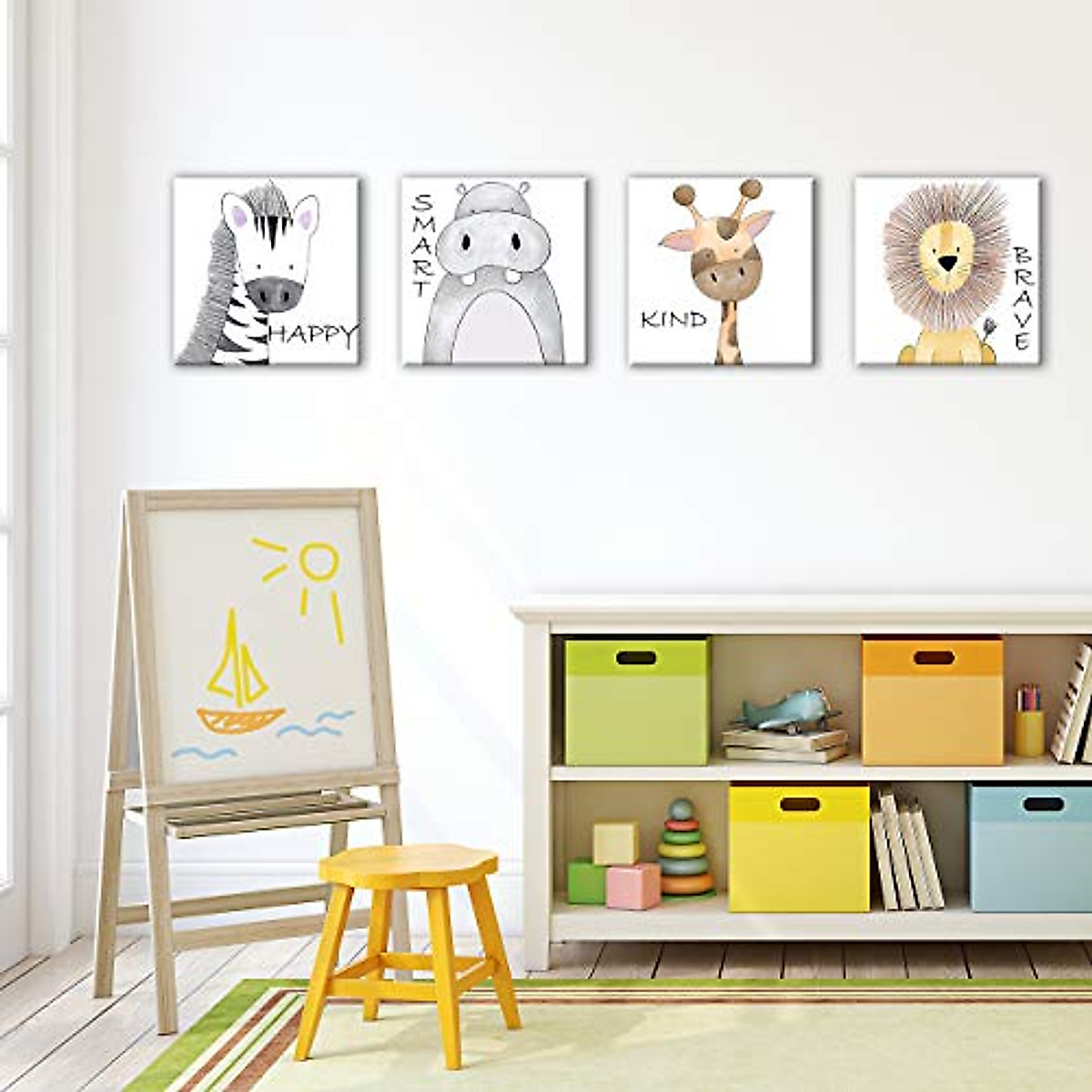 Oreichar Art Kids Wall Art Inspirational Quotes Canvas Print Safari Animals Painting Picture for Nursery Baby Children's Room Bedroom Decoration (12"x12"x4pcs)