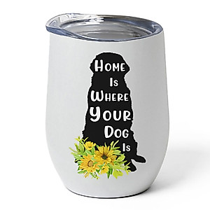 Landseer Dog Silhouette Wine Tumbler 12oz Stainless Steel Vacuum Insulated Cup With Lid - Home Is Where Your Beloved Animal - Gifts for Dog Lovers