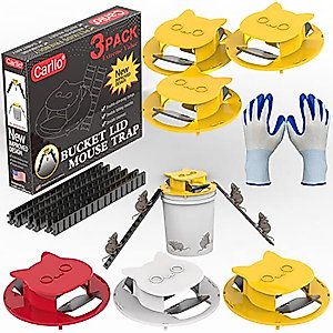 2024 Carllo New Upgraded-Bucket Lid Mouse Trap-Auto Reset Multi Catch-5 Gallon Bucket Compatible-Humane Mouse Trap-Flip Mouse Trap Indoor for Home and Outdoor-Free Hand Glove