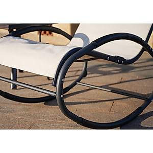 Direct Wicker Patio Rocking Recliner Chair Curved Chaise Lounge Chair w/Pillow for Yard Pool Outdoor Indoor, Iron Rock O-Shaped Lounge Chair (Beige)