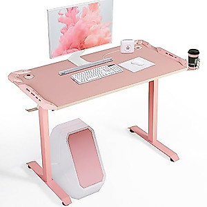 AODAILIHB Pink 44 Inch Cute Computer Gaming Table T Shaped Girl Gamer Workstation Home Office Desk with Cable Management and Headphone/Cup Holder