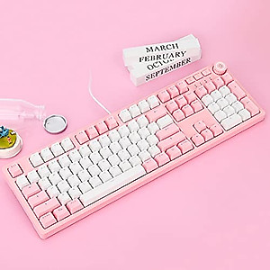 AK515 Wired Mechanical Gaming Keyboard – Brown Switches - PBT Keycaps – Blue-White Matching – White Backlit - Magnetic Suction Panel - Multimedia Keys Roller – for Windows Computer Office Gaming PC