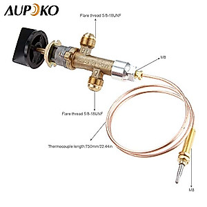 Low Pressure LPG Propane Gas Fireplace Fire Pit Flame Failure Safety Control Valve Kit, with Thermocouple Knob Switch with 5/8''-18UNF Flare Inlet & Outlet Replacement for Gas Grill Heater Fire Pit