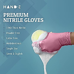 Hand-E Touch Pink Nitrile Disposable Gloves Medium, 100 Count - Esthetician, Nail Tech, Microblading, Hair Dye & Stylist, Salon, Cleaning Gloves - Latex Free Gloves